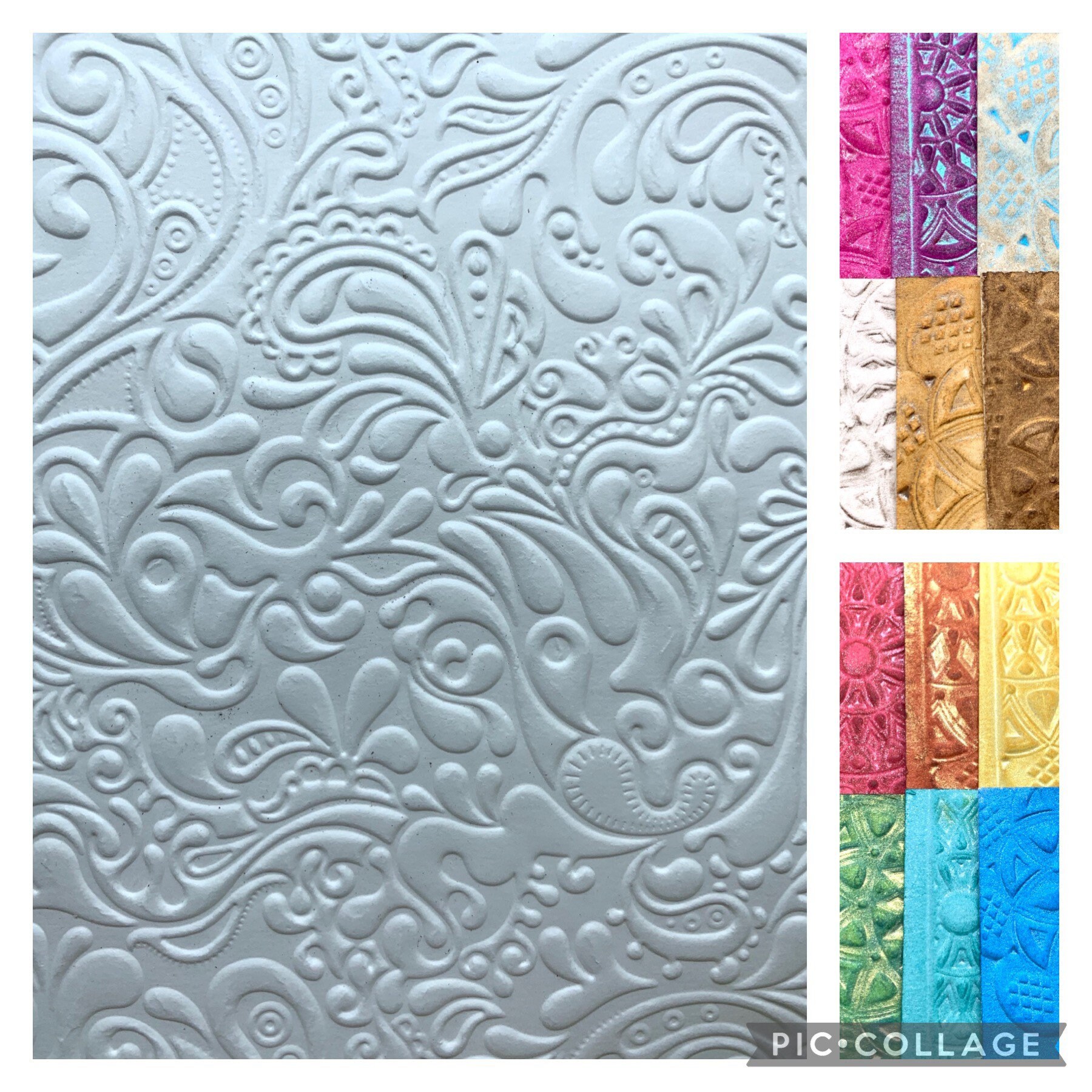 Deep Embossed Card Fronts Set of 6 Handmade Papers Water Paisley White ...