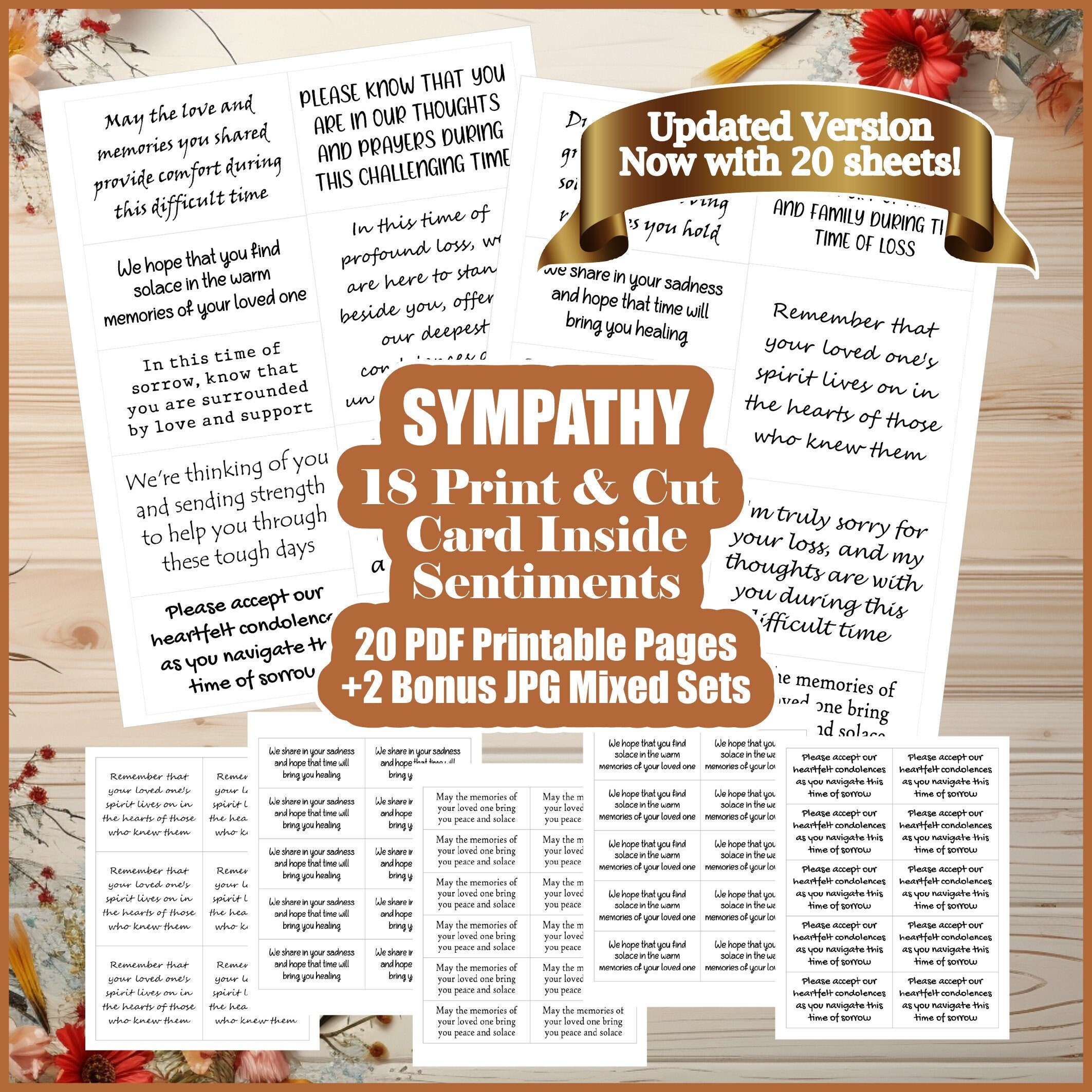 Sympathy Card Sentiments Condolences Card Greeting Inserts Inside Card ...