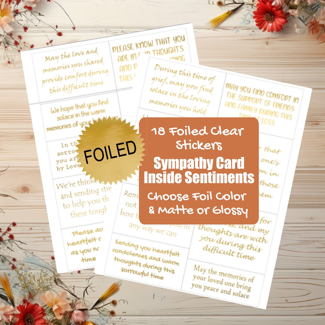 Sympathy Card Sentiment Foil Stickers Sympathy Greetings Condolence ...