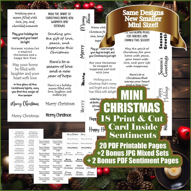 Mini Christmas Card Making Sentiments - Card Greeting Inserts Christmas ...