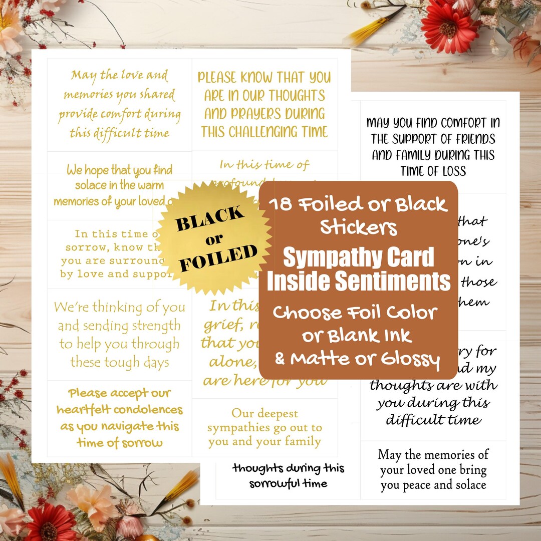 Sympathy Card Sentiment Foil Stickers - Sympathy Greetings - Condolence ...
