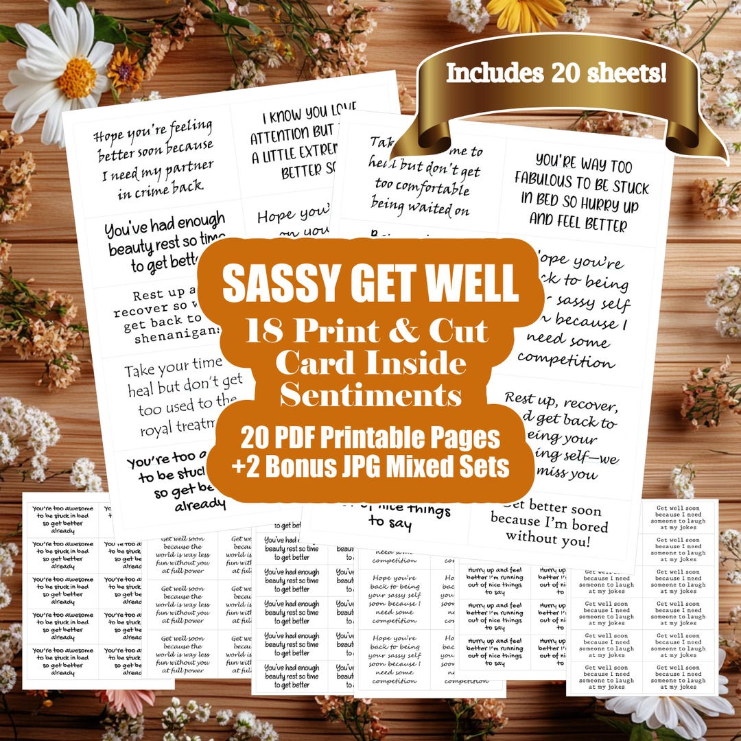 Sassy Get Well Card Sentiments - Humorous Card Greeting Inserts ...