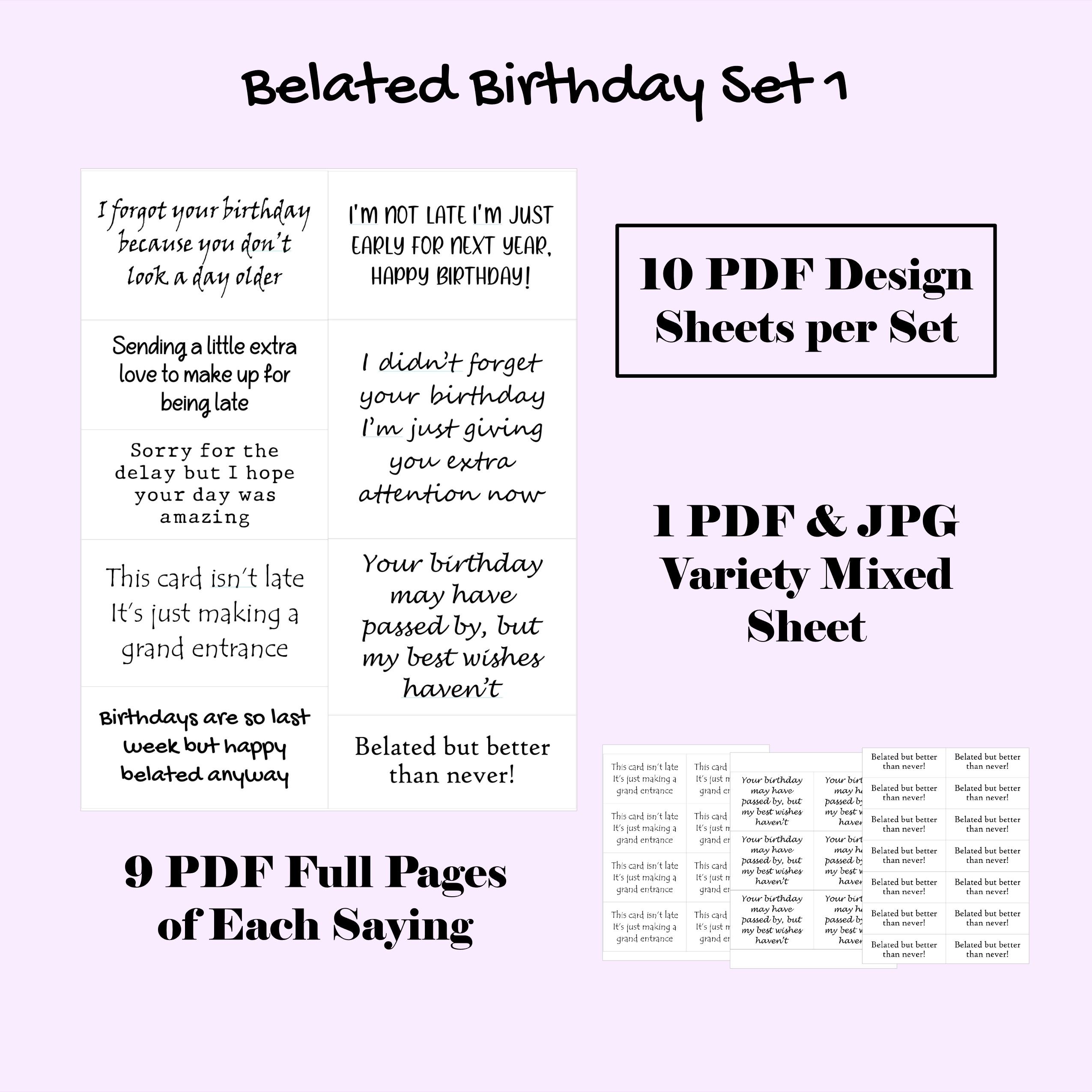 Belated Birthday Card Sentiments - Late Card Greeting Inserts - Card ...