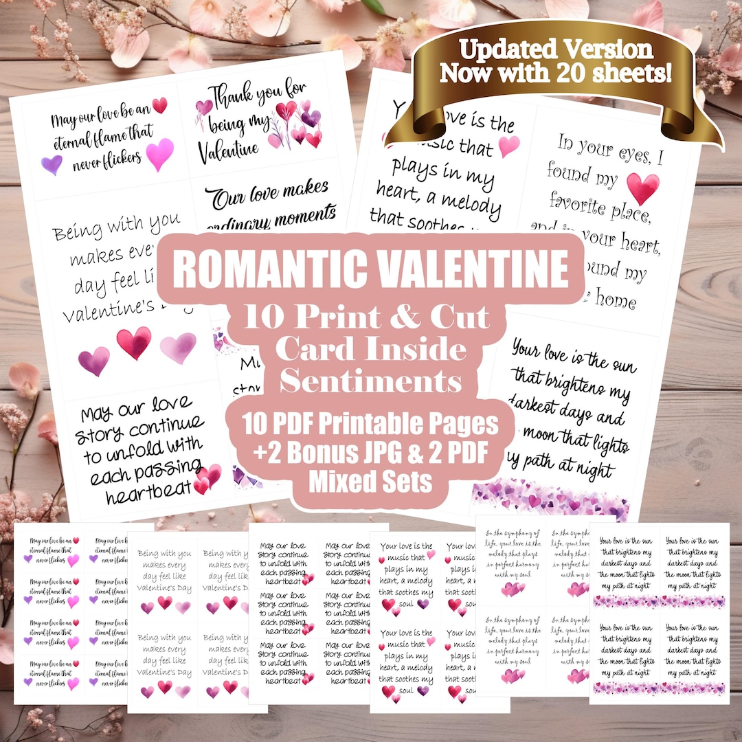 Romantic Valentine Card Making Sentiments - Digital Printable Valentine ...