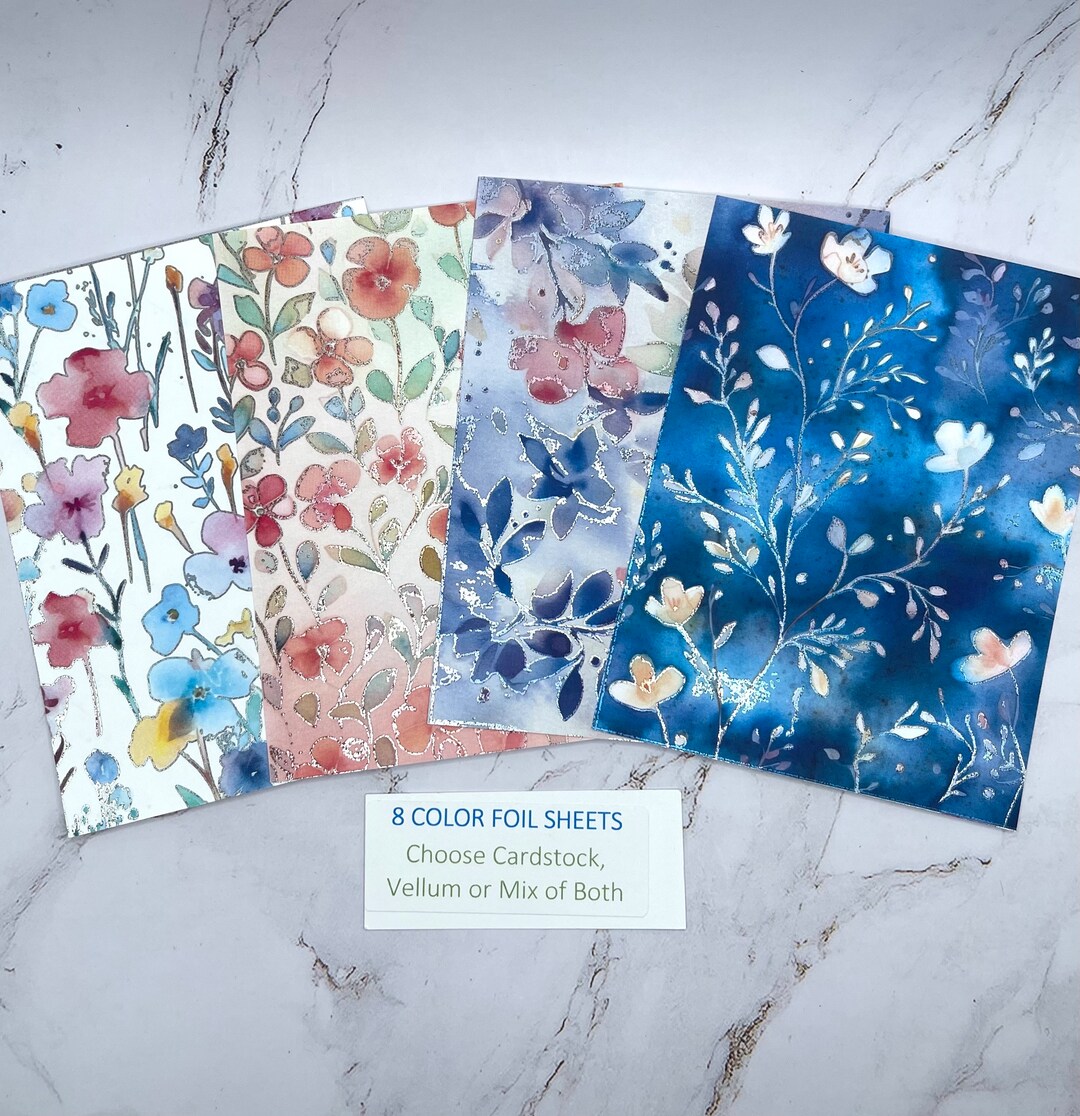 Foiled Color Papers - Colorful Florals #1 - White or Cream Cardstock - Etsy