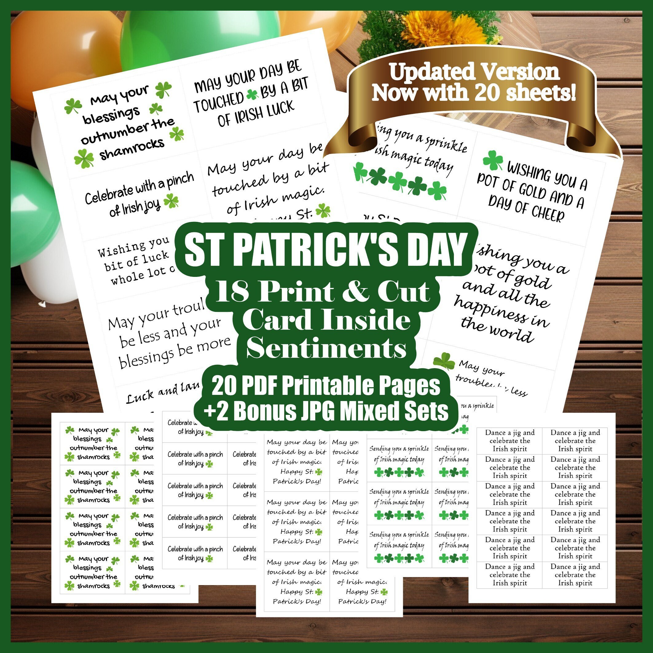 St. Patrick's Day Card Sentiments St. Paddy's Card Greeting Inserts ...