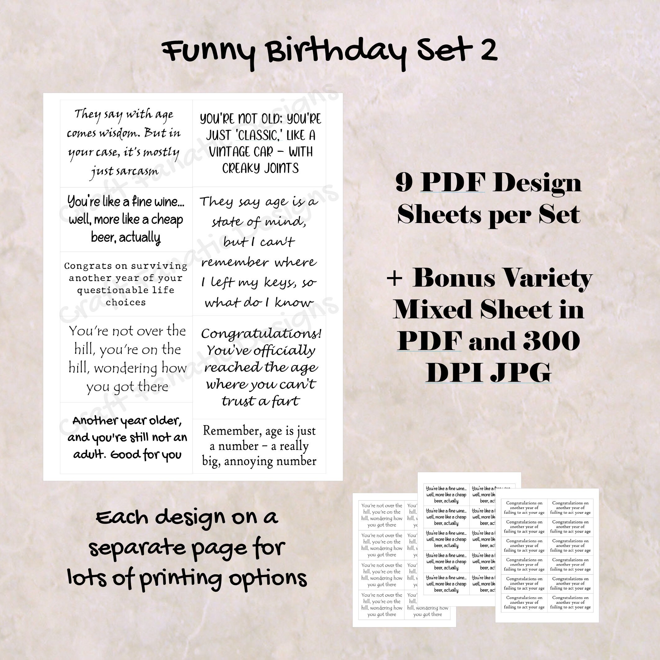 Funny Birthday Card Sentiments Humorous Card Greeting Inserts Card ...
