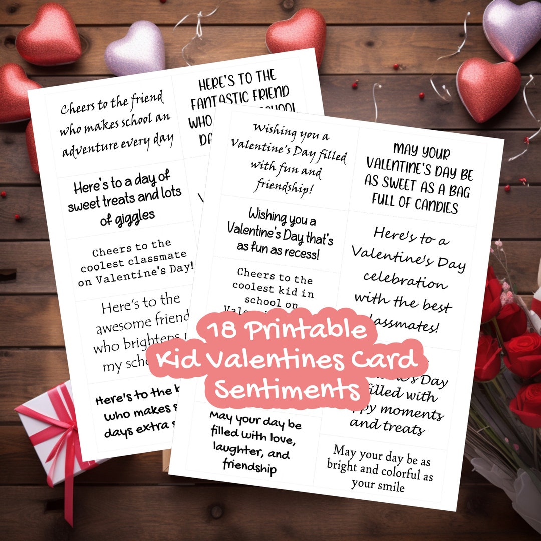 Kids Valentine Card Making Sentiments Digital Printable School ...