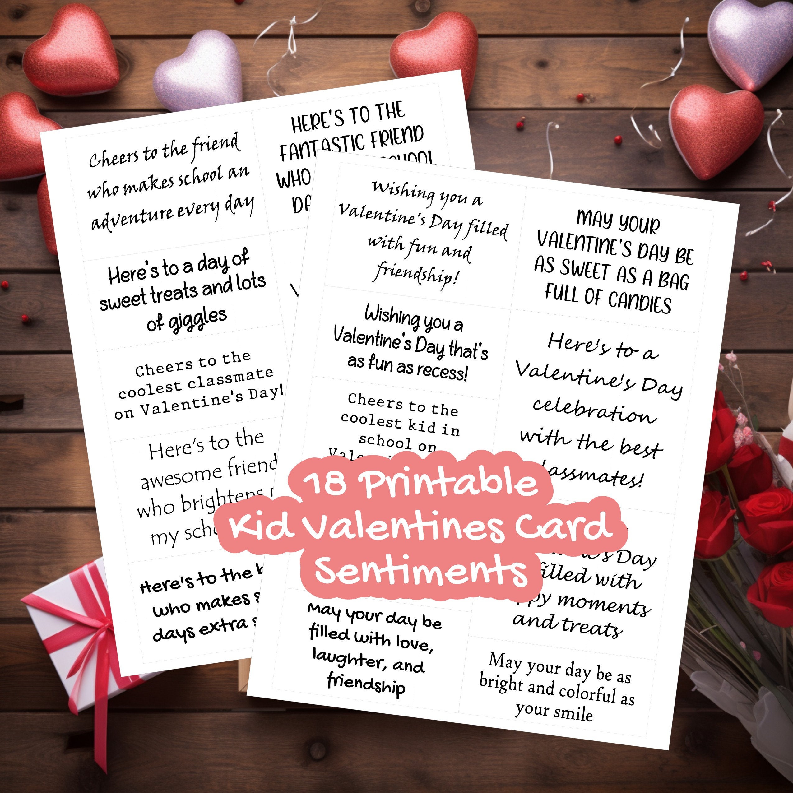 Kids Valentine Card Making Sentiments Digital Printable School ...