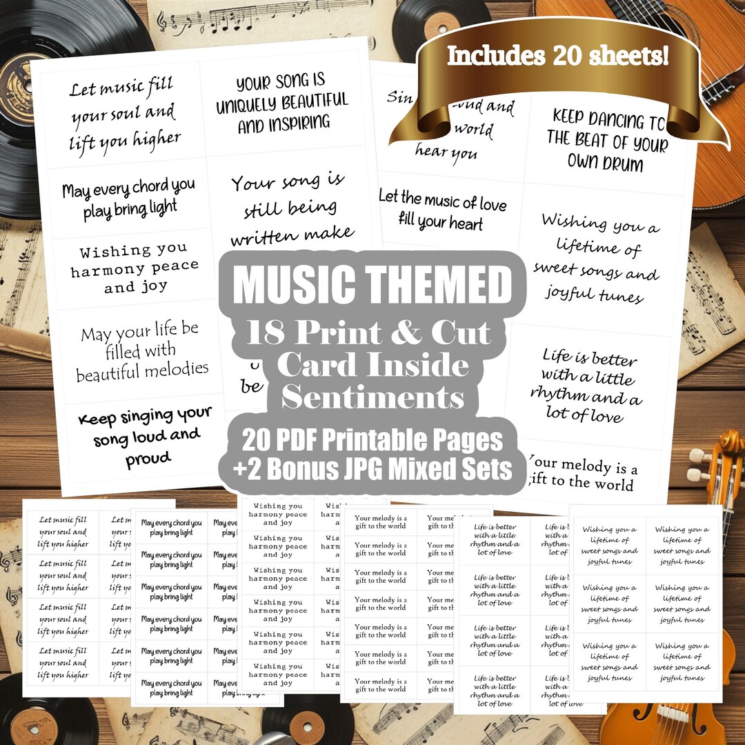 Music Themed Card Sentiments - Digital Card Greeting Inserts ...