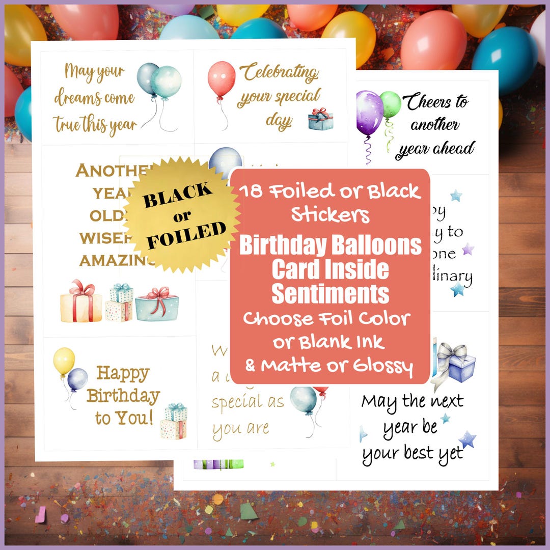 Birthday Card Sentiment Foil Stickers - Birthday Balloons Greetings ...