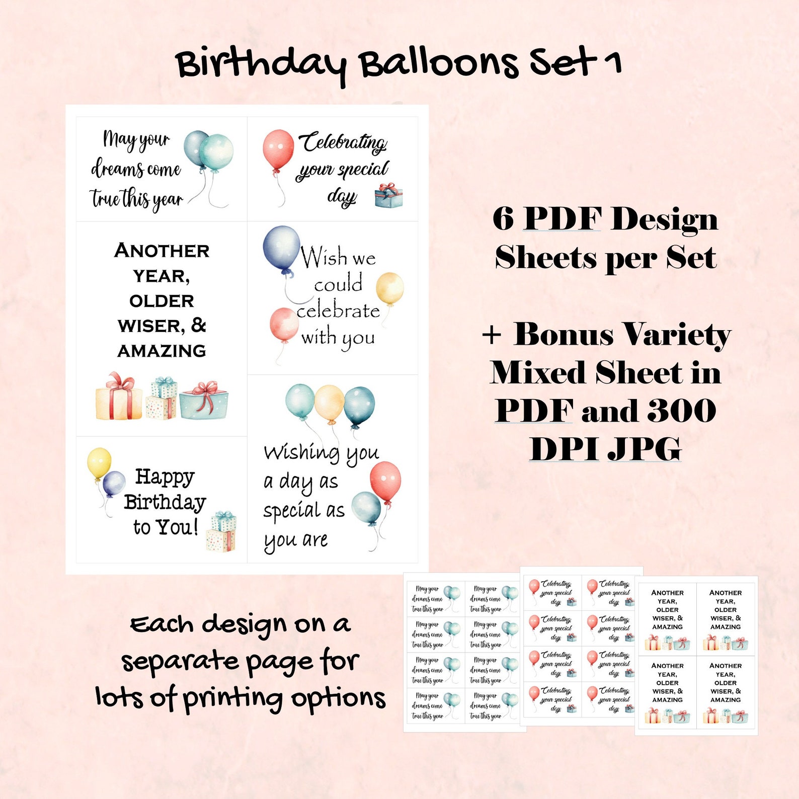 Birthday Card Sentiments Birthday Balloons Card Greeting Inserts Inside ...