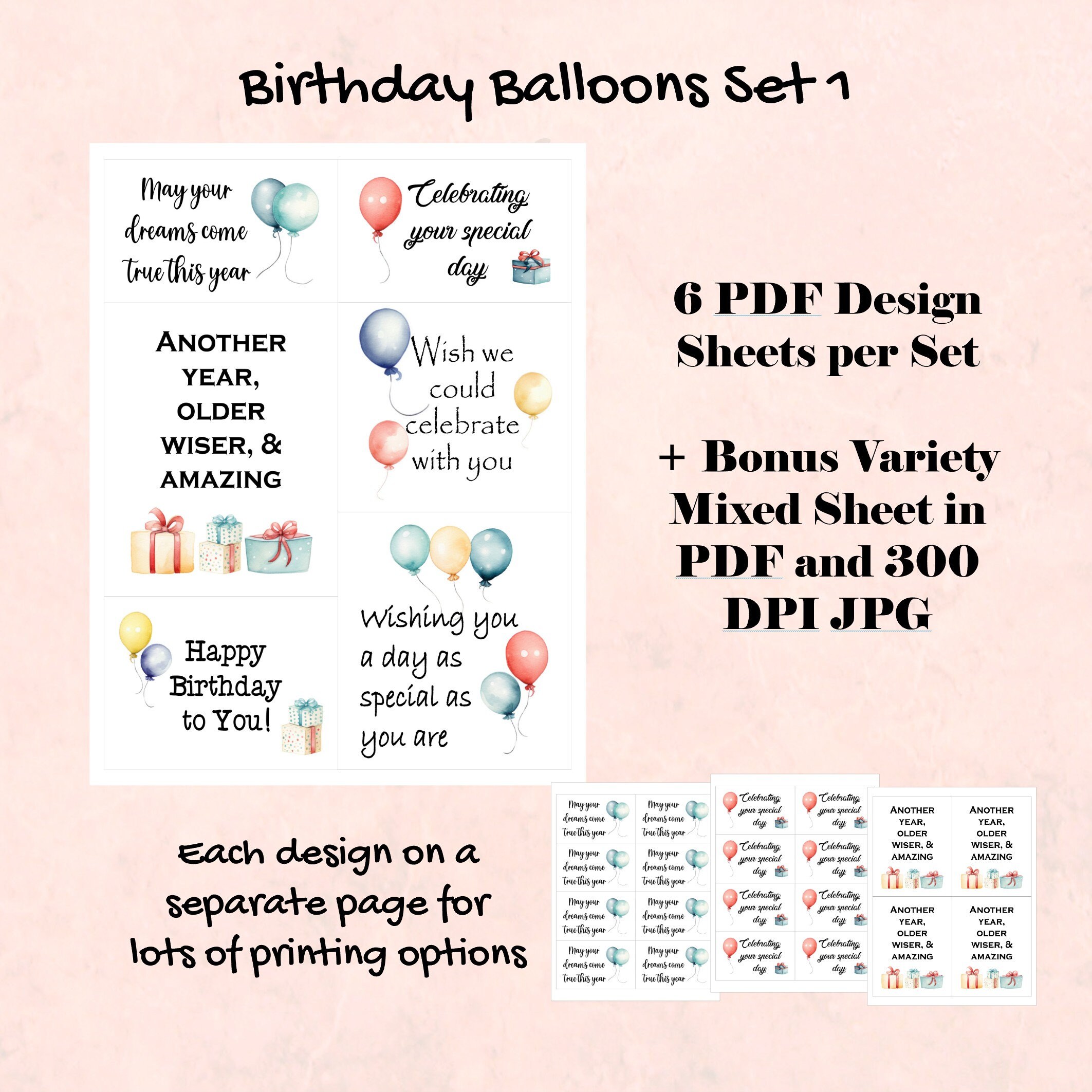 Birthday Card Sentiments Birthday Balloons Card Greeting Inserts Inside ...