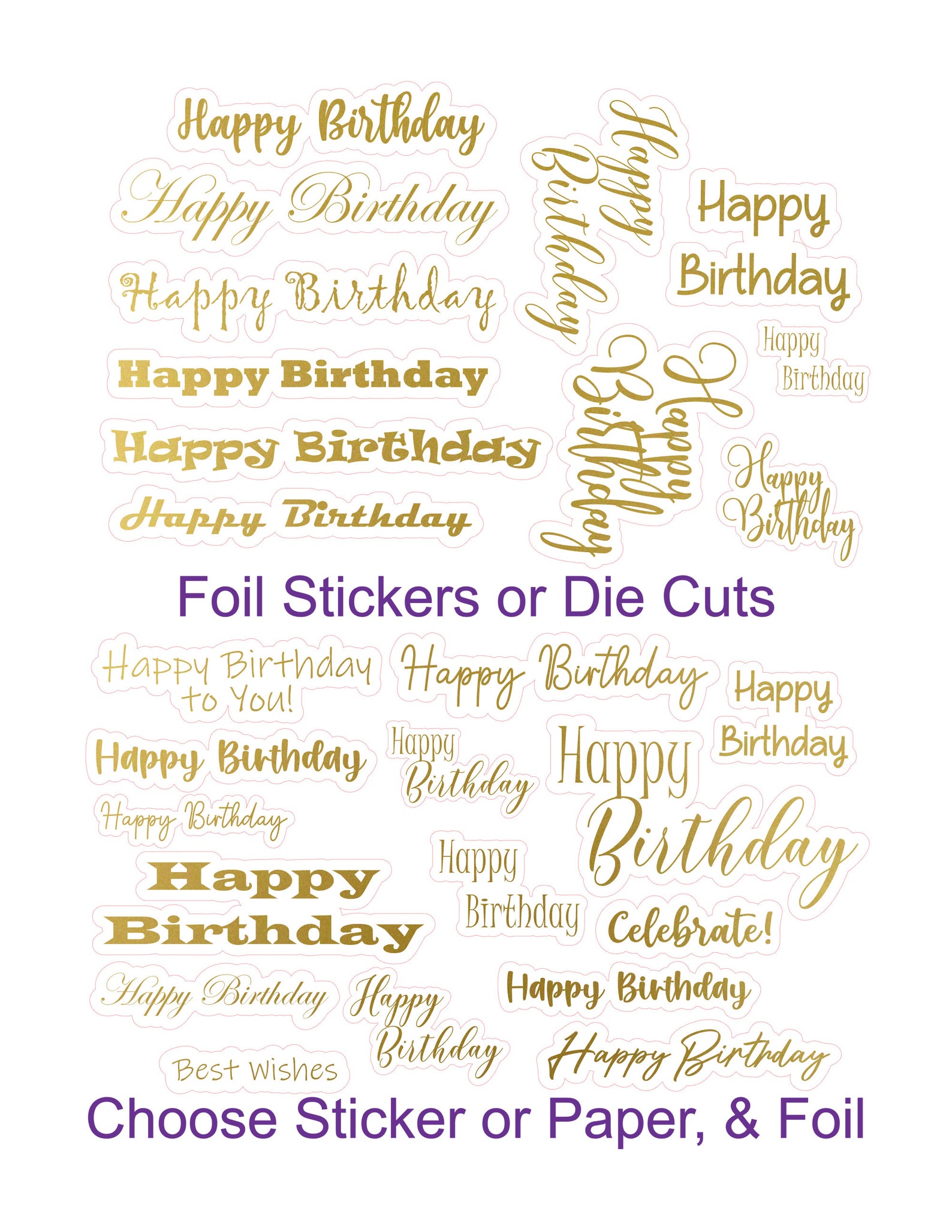 Foil Sticker or Die Cut Sentiments - Happy Birthday Sentiments - Card ...