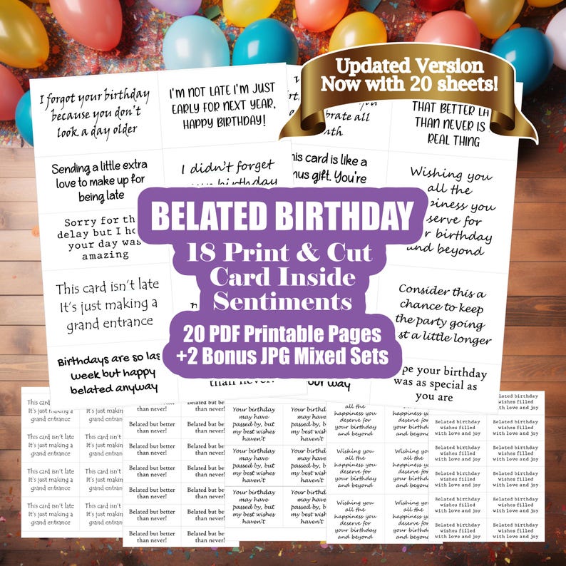 Belated Birthday Card Sentiments - Late Card Greeting Inserts - Card ...