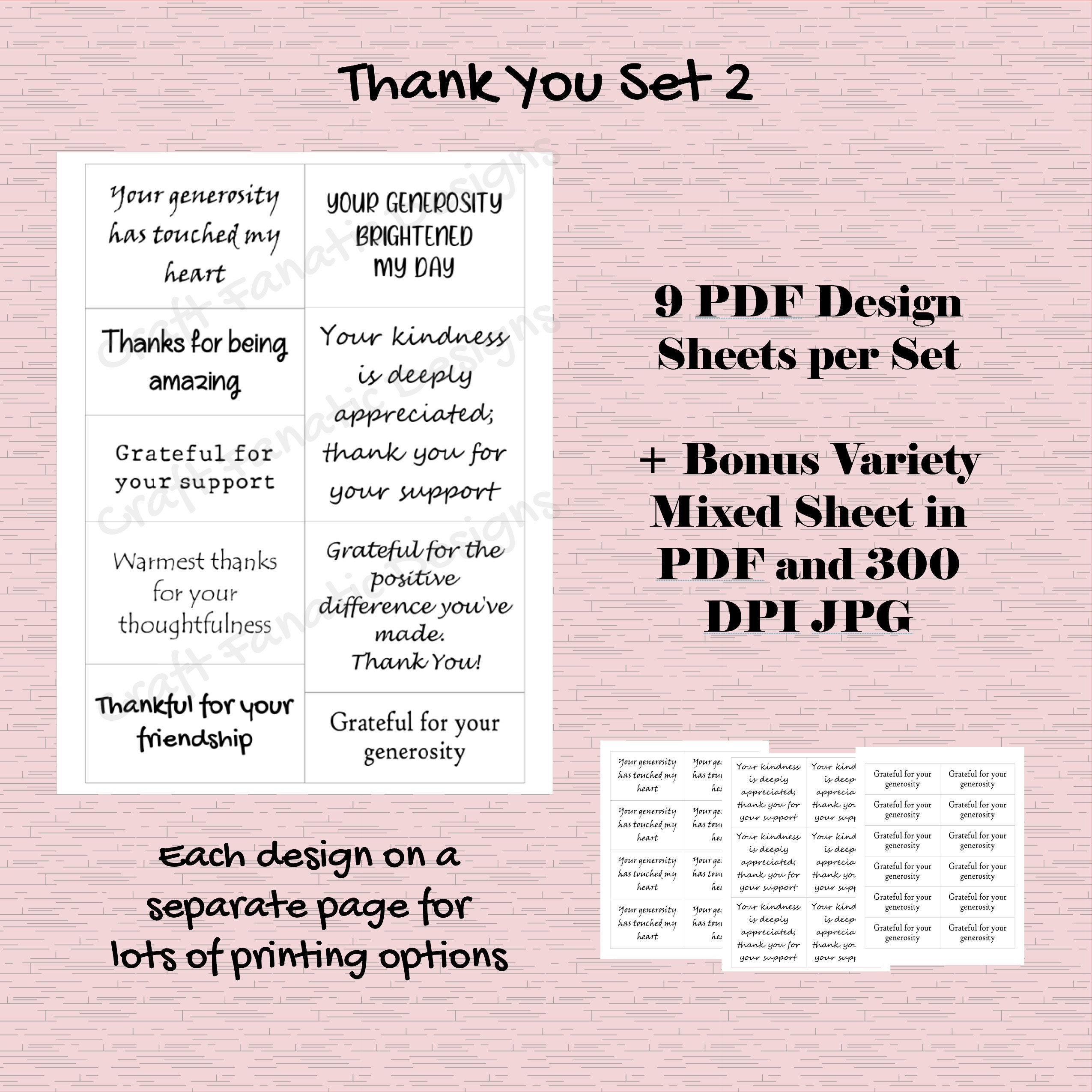 Printable Thank You Card Making Sentiments for Greeting Card Inserts ...