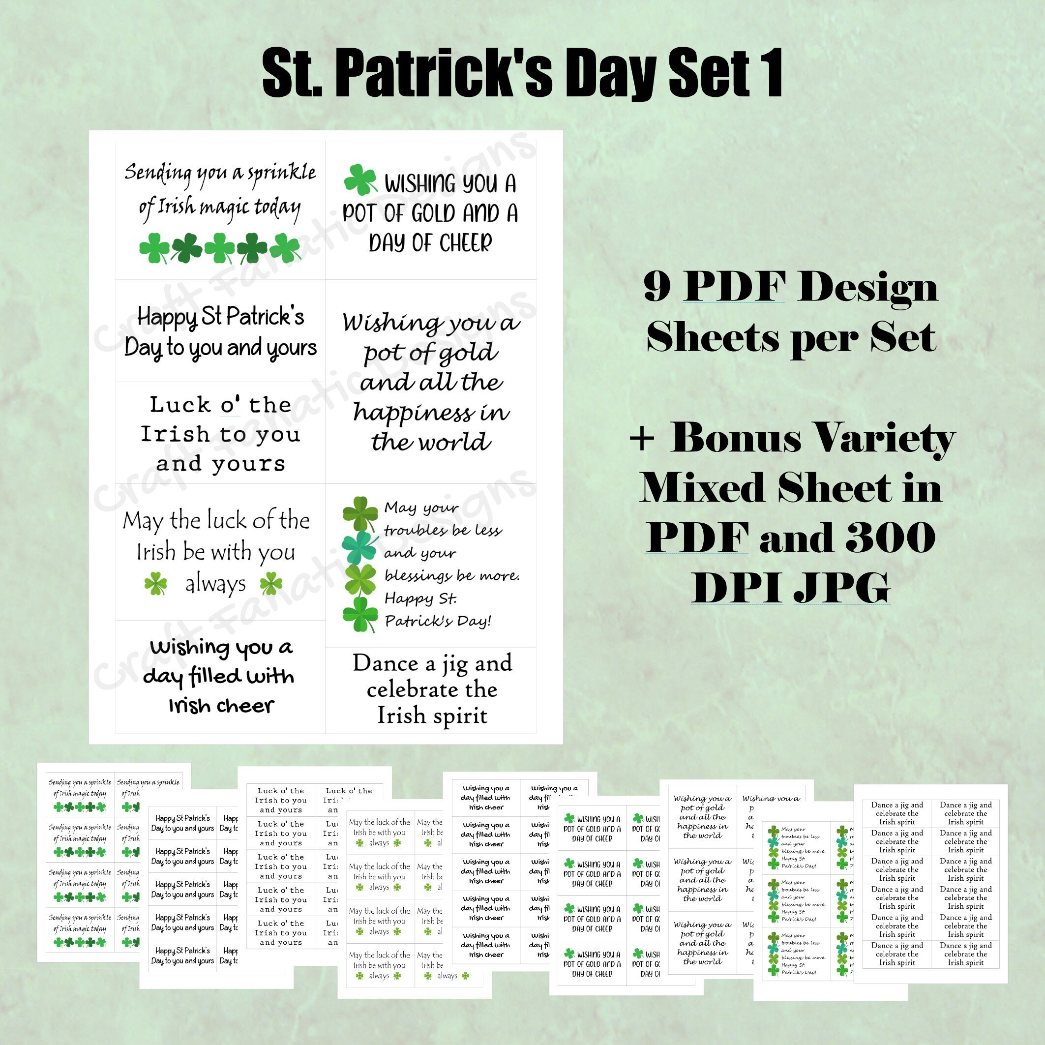 St. Patrick's Day Card Sentiments St. Paddy's Card Greeting Inserts ...