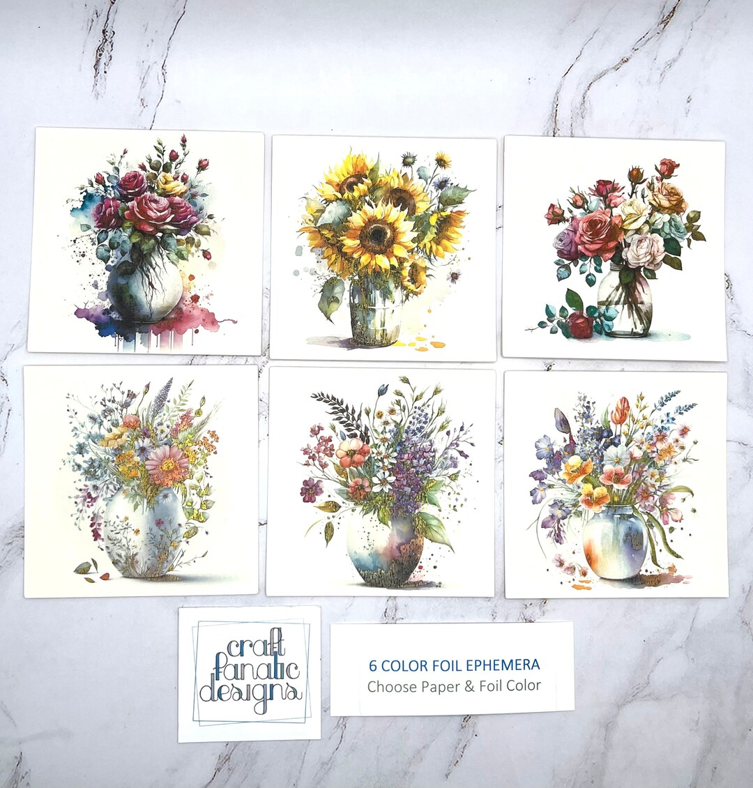 Color Foil Ephemera - Watercolor Flower Vases Collection - Card Topper ...