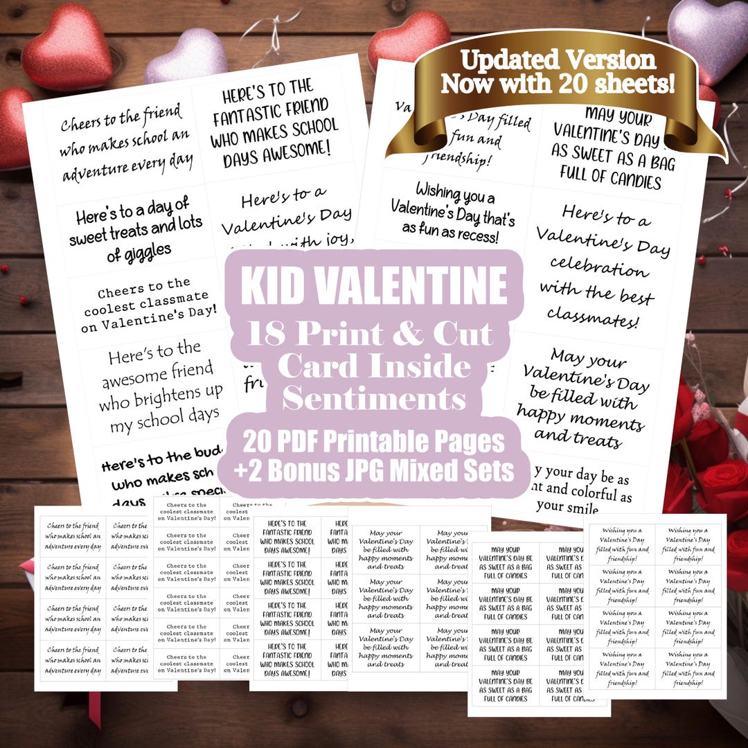 Kids Valentine Card Making Sentiments - Digital Printable School ...