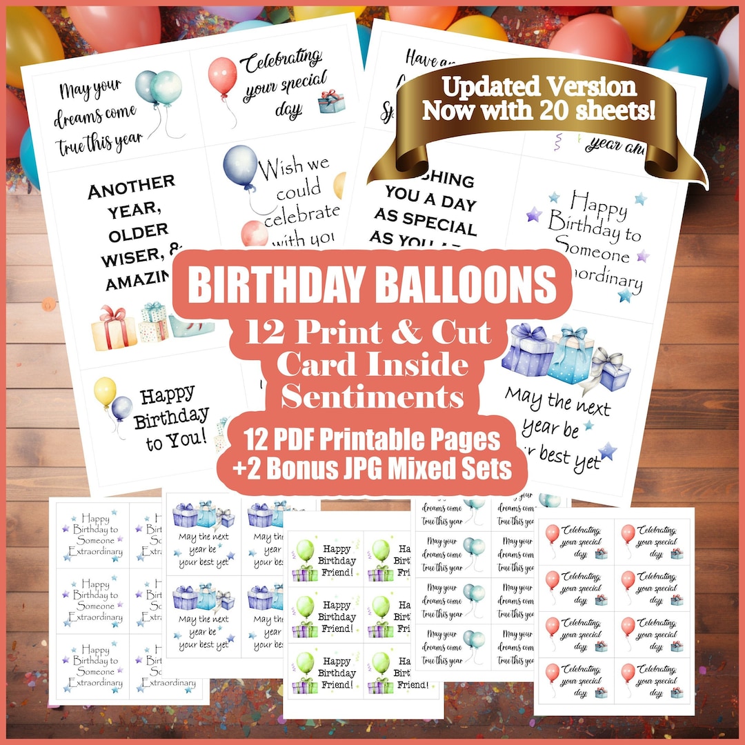 Birthday Card Sentiments - Birthday Balloons Card Greeting Inserts ...