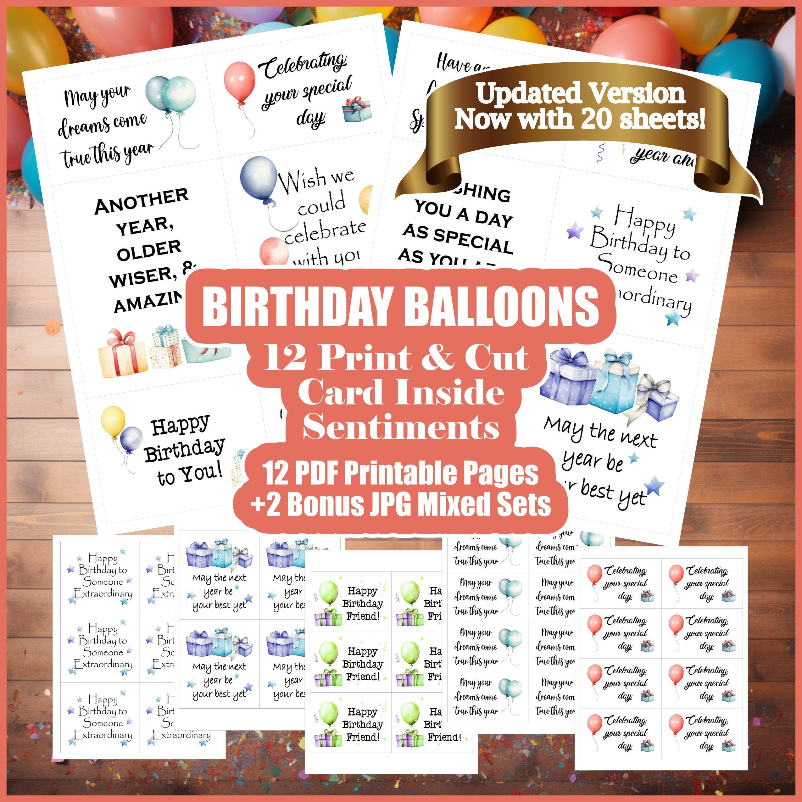 Birthday Card Sentiments Birthday Balloons Card Greeting Inserts Inside ...