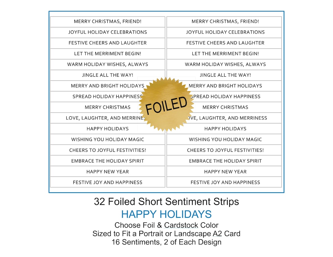 Foiled Sentiment Strips - Happy Holidays Short Sentiments - Greeting ...