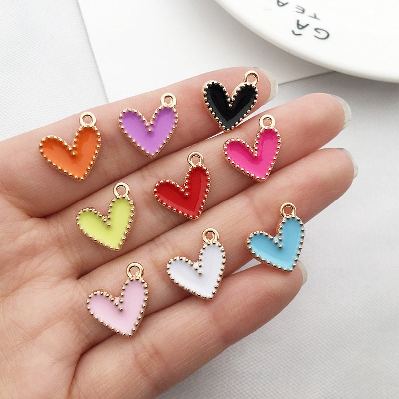 Assorted Mix Colors Heart Shape 90pcs Enamel Charms Bulk for Bracelets ...