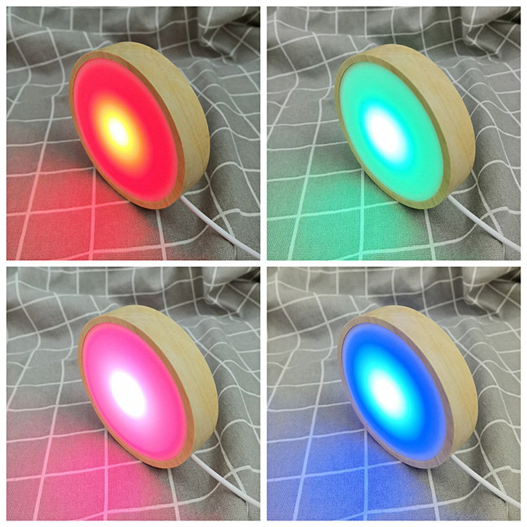 Different Size Round Design Solid Wood Luminous Base LED Night Light ...