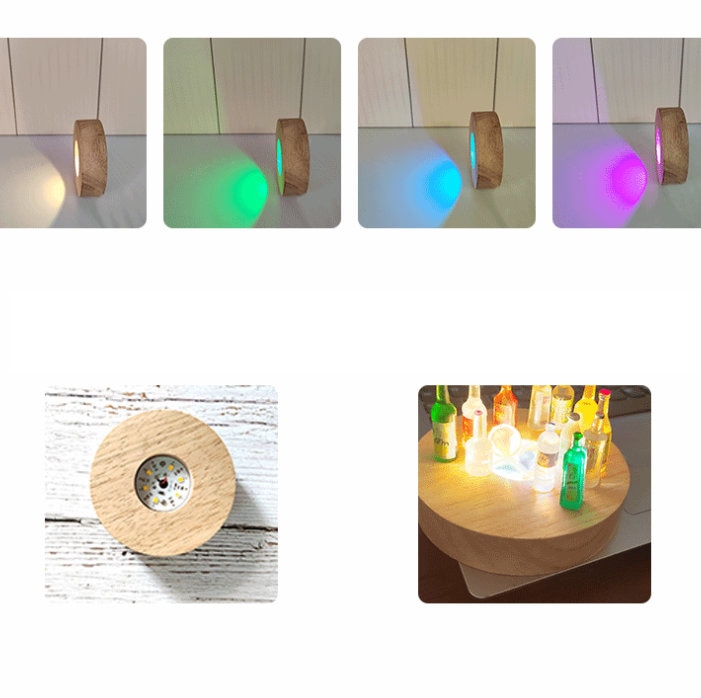 Round Wood LED Light Base: Battery Operated Ornament Stand– Optional 3 ...