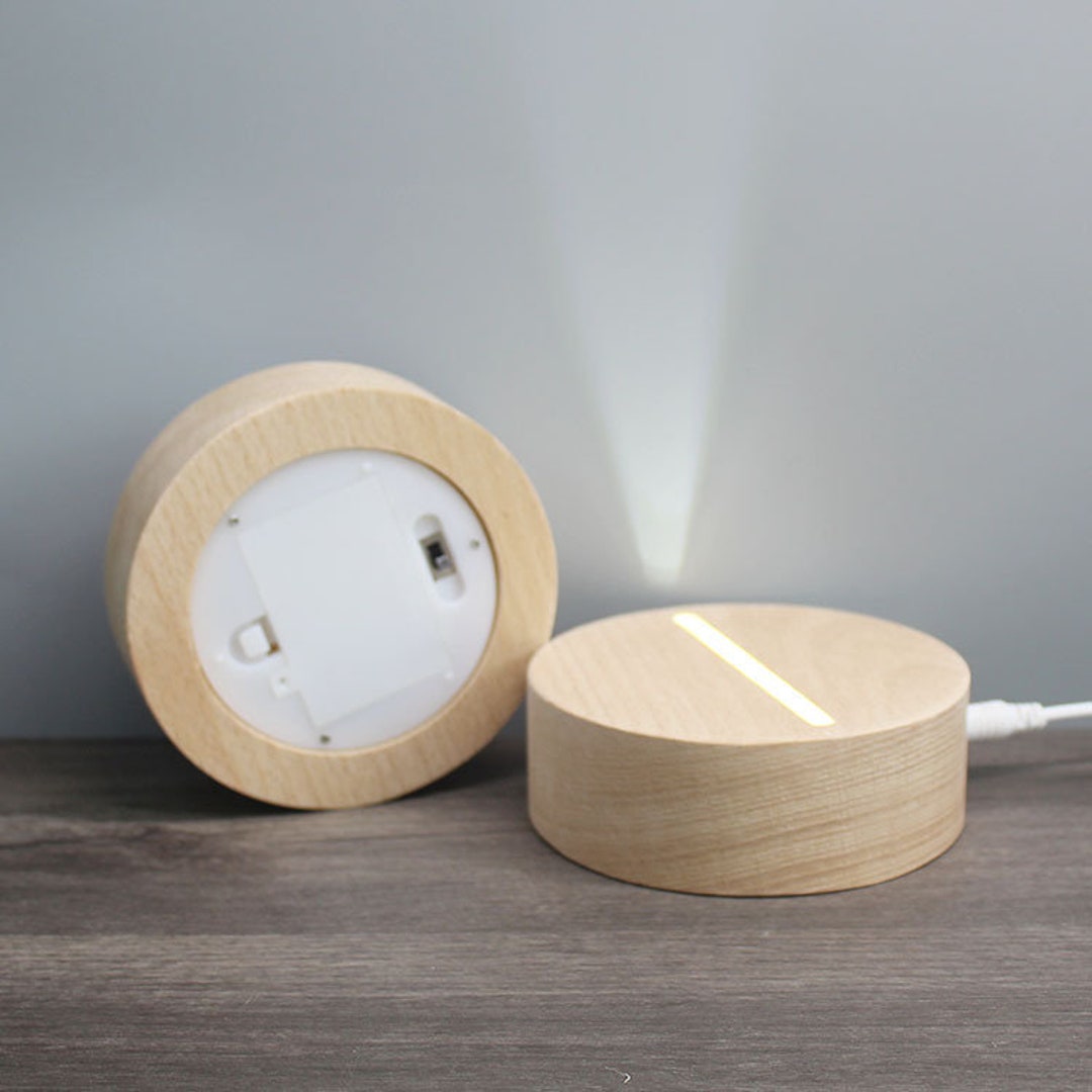 10cm Round Wood LED Light Base - Night Light Ornament (battery Not ...