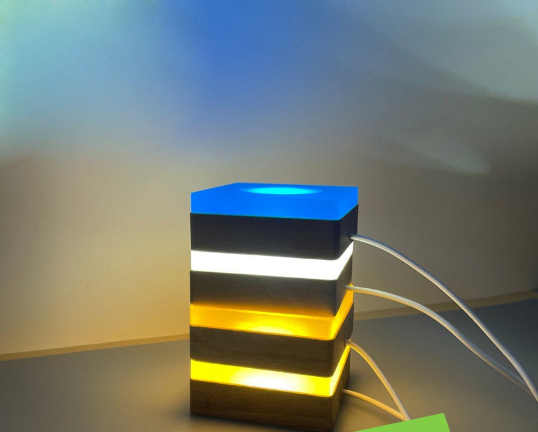 Square Design Solid Wood Luminous Base LED Night Light Ornament Light ...