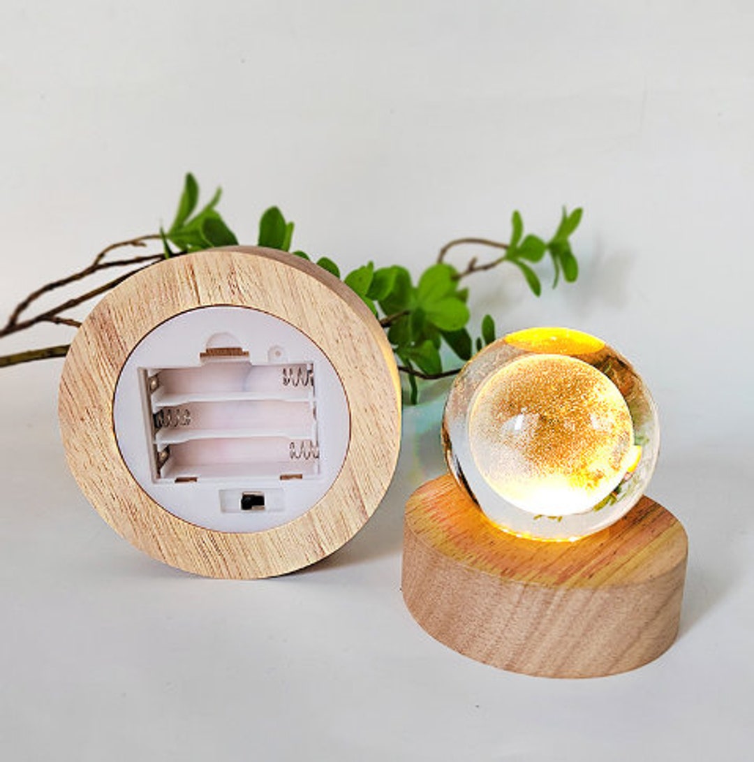 Round Wood LED Light Base: Battery Operated Ornament Stand - Etsy