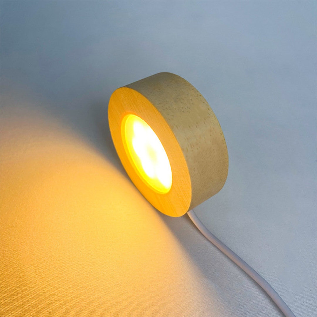 Different Size Matte Round Design Solid Wood Luminous Base LED Night ...