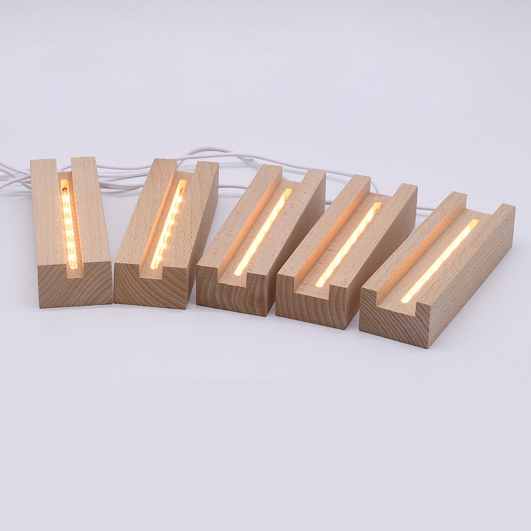 15cm / 6 Inch Rectangular Solid Wood Luminous Base LED Night Light ...