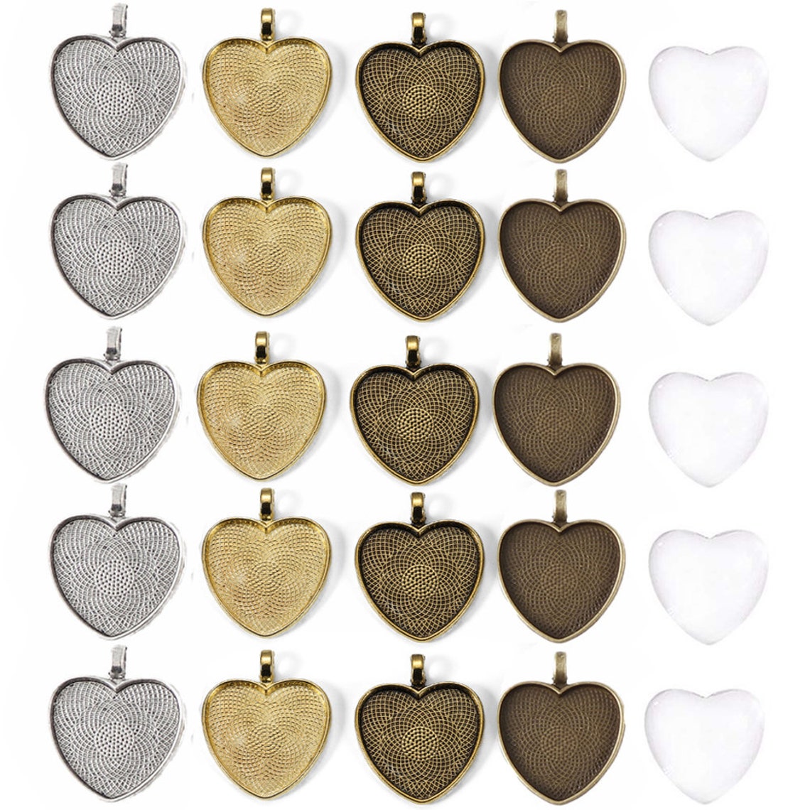 20 Sets-20 Pcs 4 Colors Heart Shape Cabochon Pendant Trays - Etsy