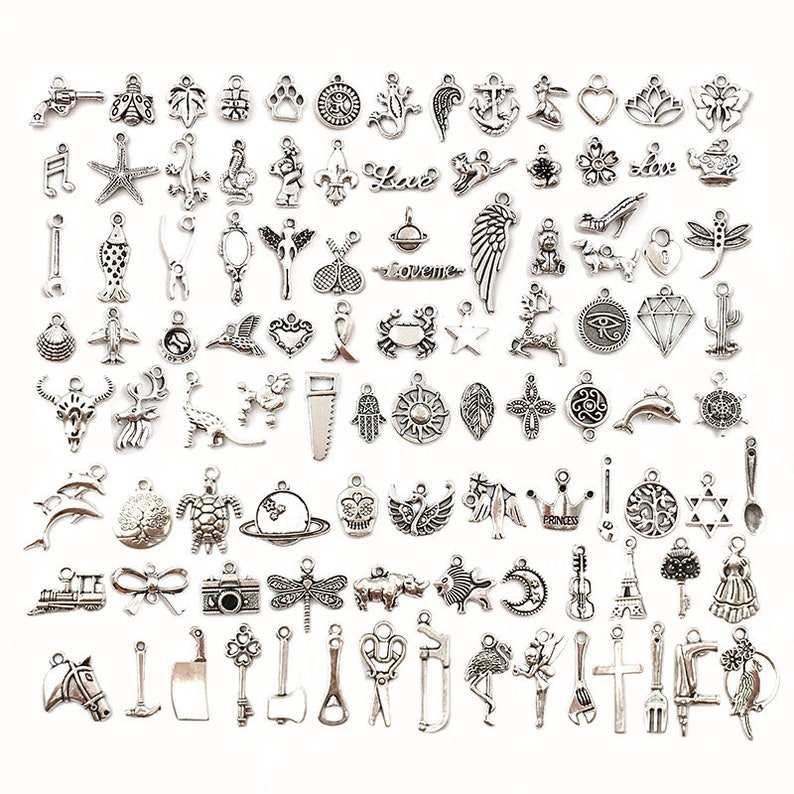 100pcs Vintage Silver Color Pendant Charms Accessories Diy Metal Charm ...