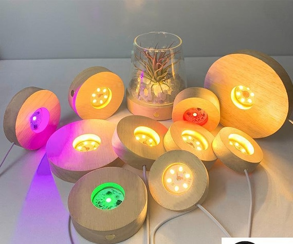 Different Size Round Design Solid Wood Luminous Base LED Night - Etsy