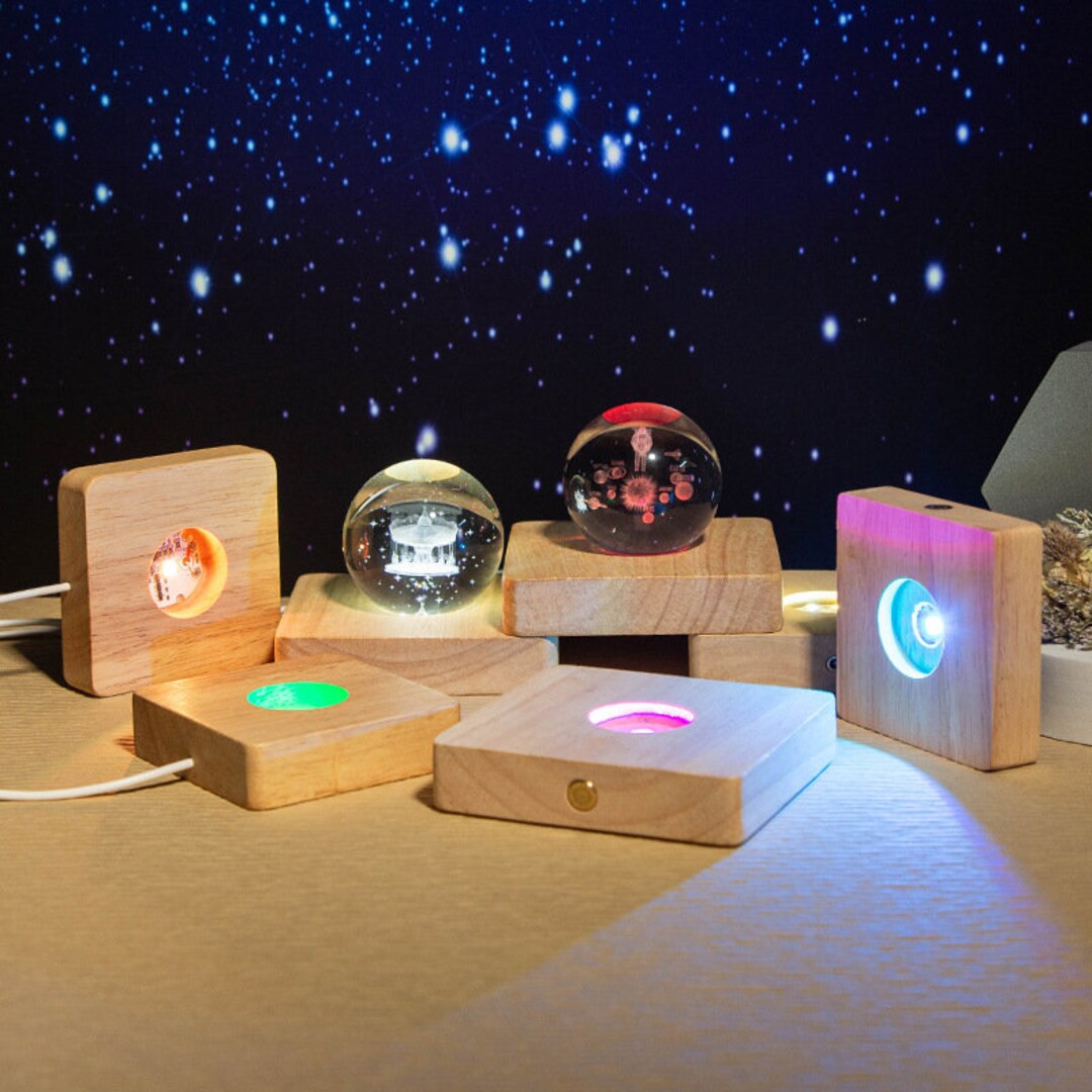 Different Size Square Design Solid Wood Luminous Base LED Night Light ...
