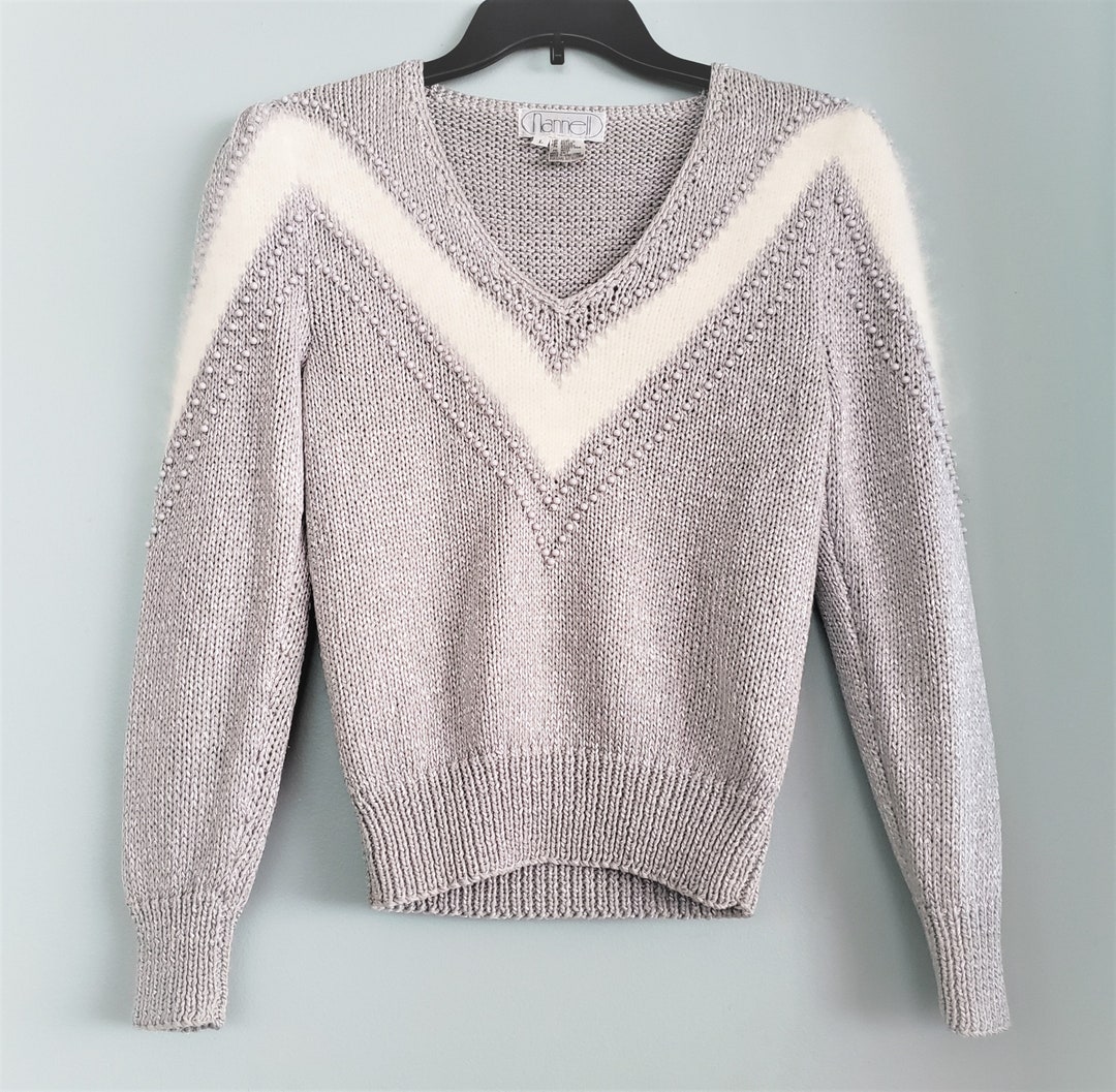 Nannell Elegant Soft Vintage Gray Knitted Sweater, Gray Knit Pull Over ...