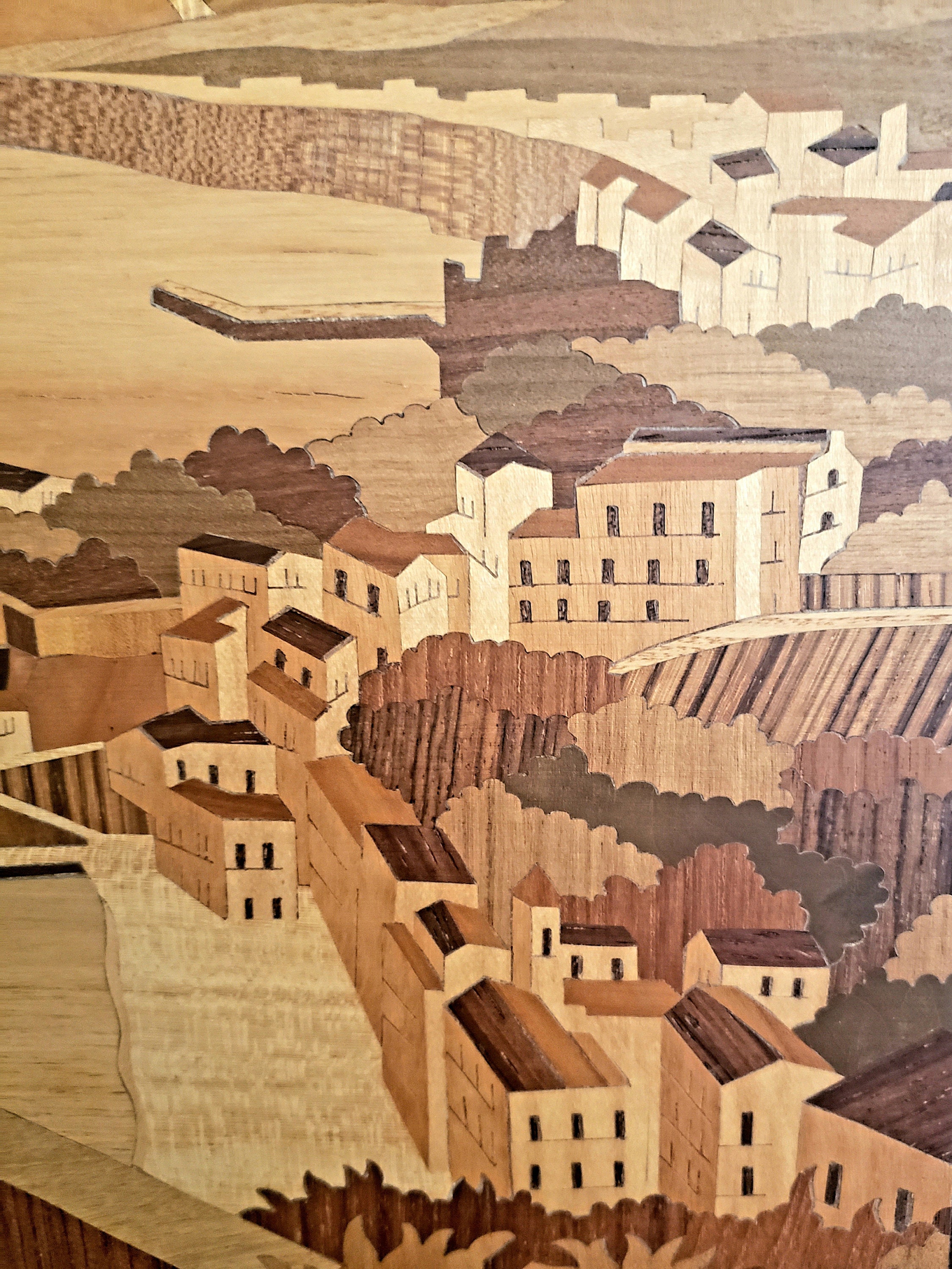 Large Wooden Italian Coastal Scenery Marquetry Inlay Artwork Wall Decor ...