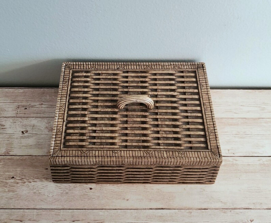 Craved Natural Stone Into A Wicker Woven Basket Style Keepsakes Trinket ...