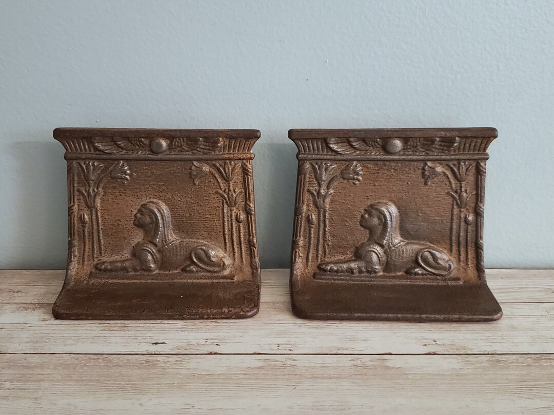 Egyptain King Tut Sphinx Antique Art Deco Polychrome Cast Iron Bookends ...