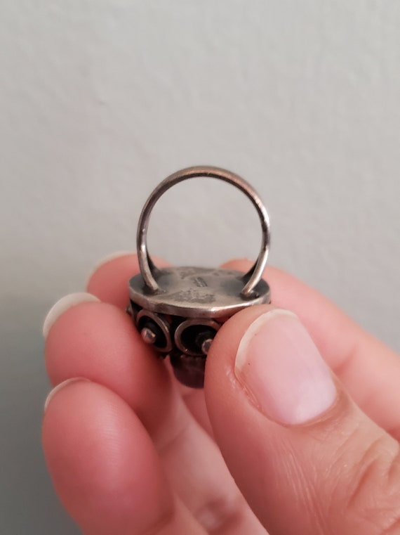 Mexican Amethyst Sterling Silver Poison Drug Ring - Gem