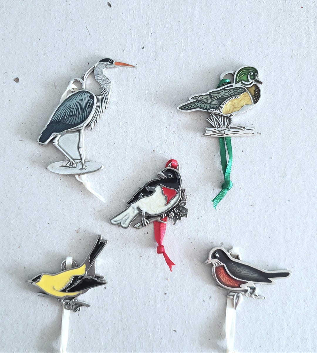 5 DANFORTH Hanging Pewter Christmas Tree Accessory Bird Ornaments - Etsy