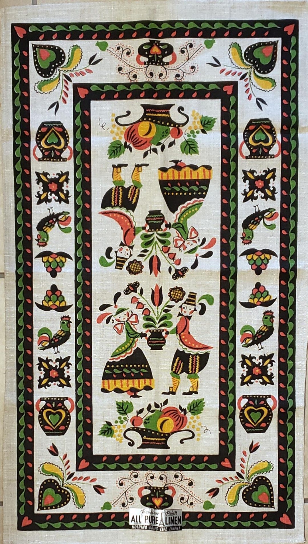 3 Linen Parisian Hand Painted Prints Kitchen Folk Art Dutch Country ...