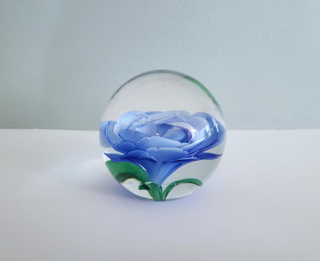 Art Glass Blue Flower Collectible Paperweight - Etsy