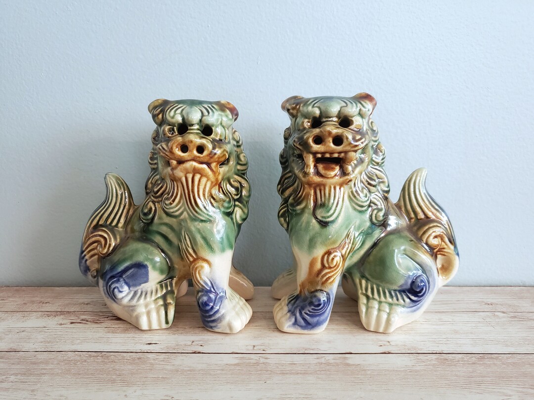 Majolica Taiwan Chinese Fu/foo Dogs Shishi Lions Good Luck Collectible ...