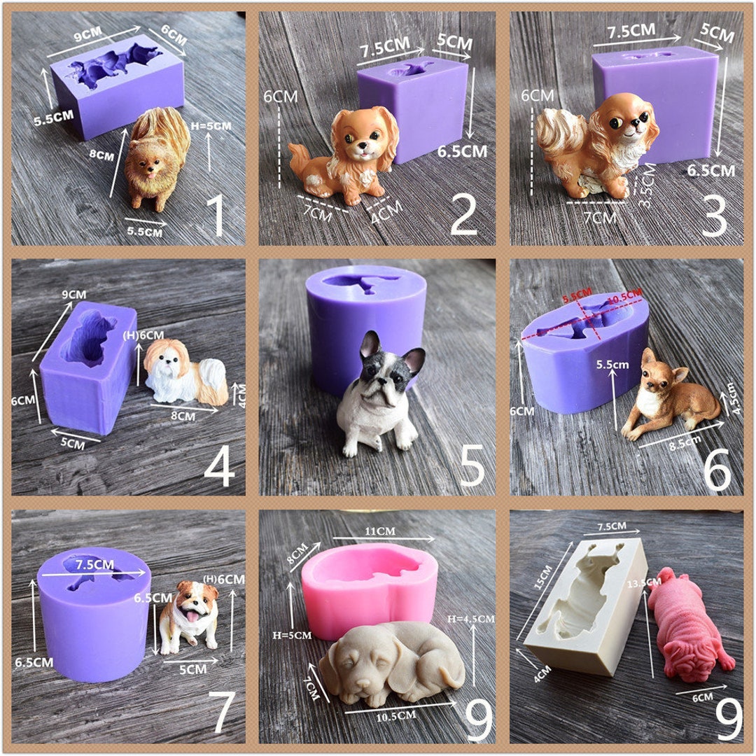 3D Dog Silicone Mold Pug French Dog Chocolate Cake Baking Pomeranian ...