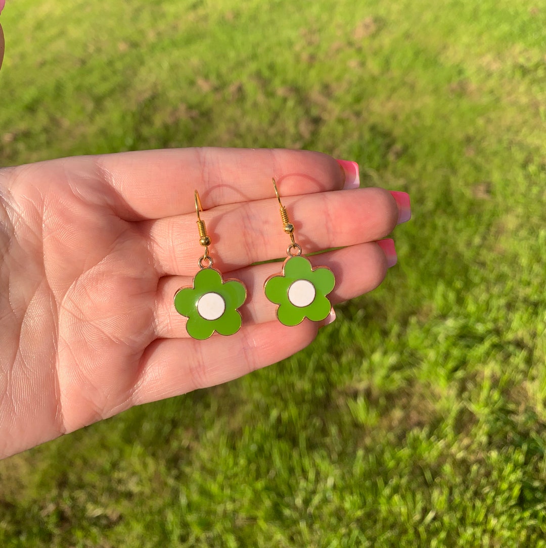Quirky 70s Green Gold Plated Flowers Funky Wacky Jewellery Handmade ...