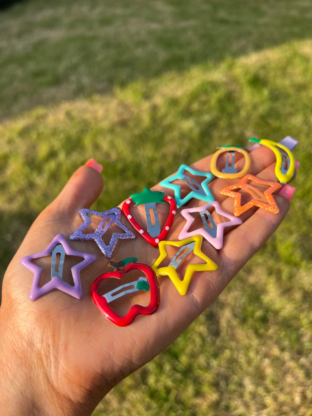 Stars and Fruit RANDOM 6 Set Glitter and Pastel Cute 6 Pcs Hair 80s ...